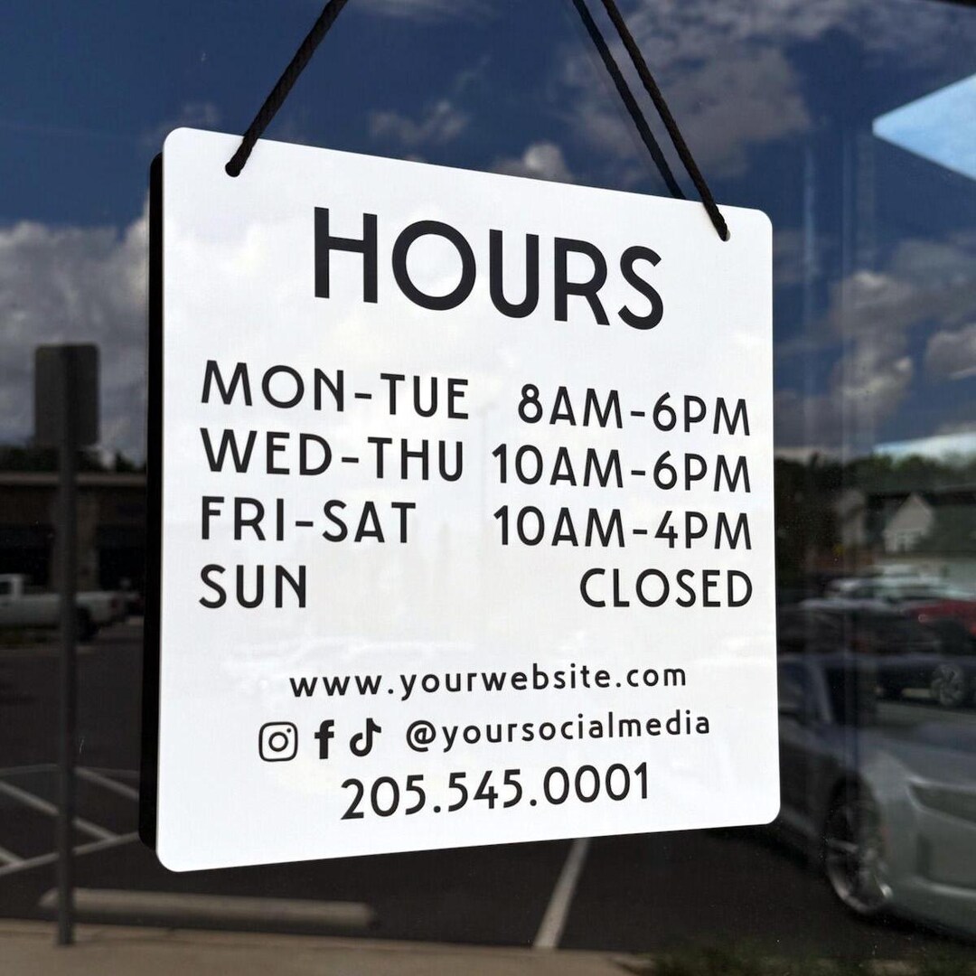 Storefront Business Hours Acrylic Sign for Store, Boutique, Salon, Spa ...