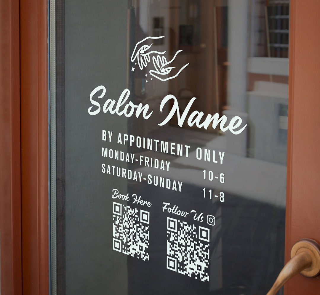 Custom Storefront Window Welcome Sign With QR CODE | Business Hours ...