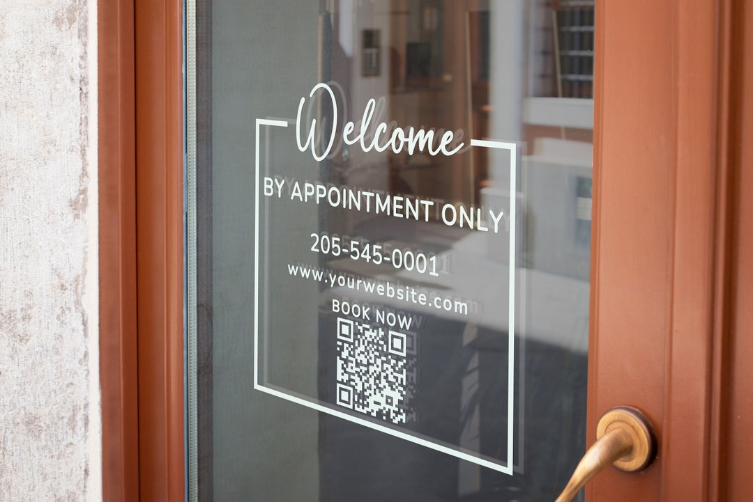 Custom Storefront Window Welcome Sign With QR CODE | Business Hours ...