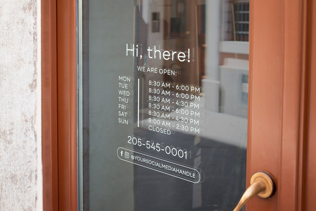 Custom Storefront Window Sticker | Business Hours | Vinyl Decal for ...