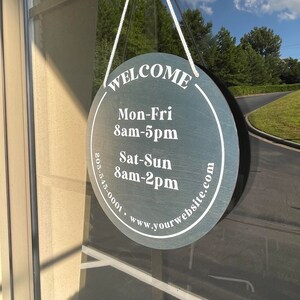 Storefront Business Hours Circular Engraved Wood Sign for Store ...