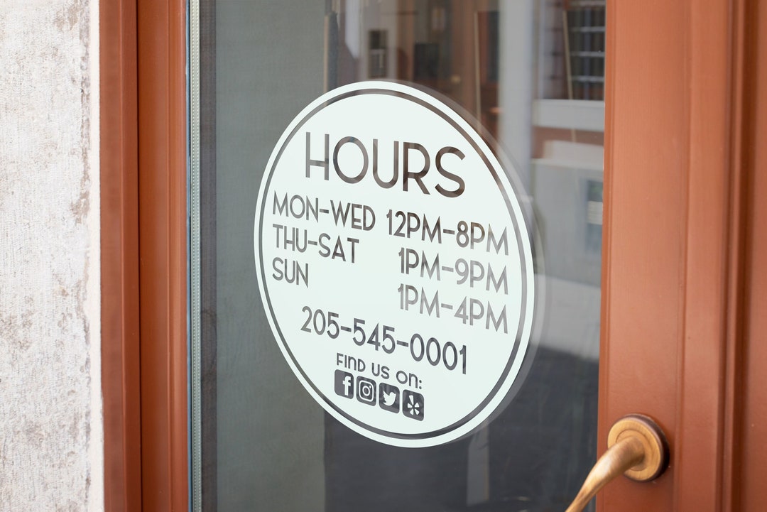 Custom Storefront Window Sticker | Business Hours | Vinyl Decal for ...