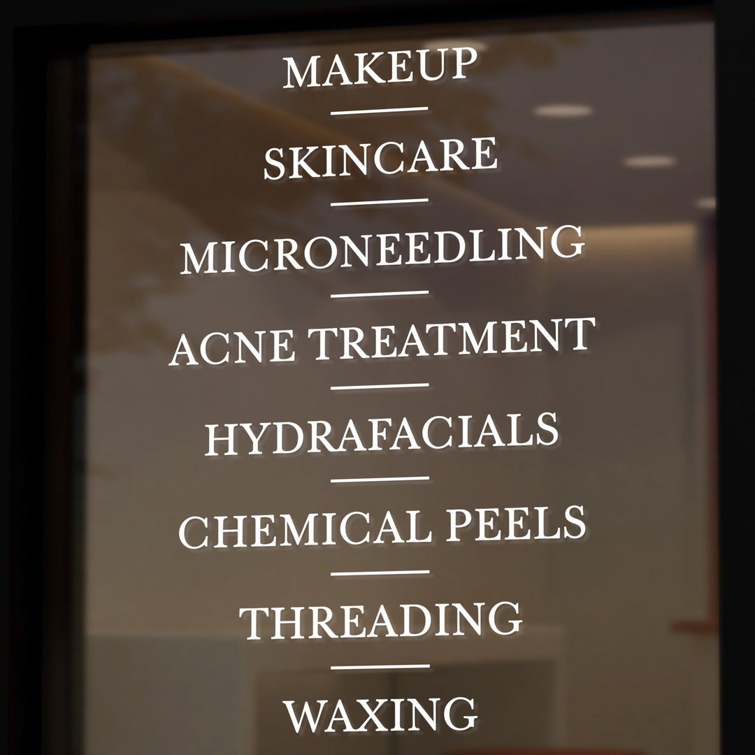 Custom Window Decal Services List Basic for Business Vinyl Decal for Salon, Spa, Esthetics ...
