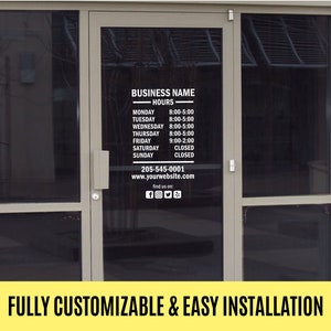 Custom Storefront Window Sticker | Business Hours | Vinyl Decal for ...