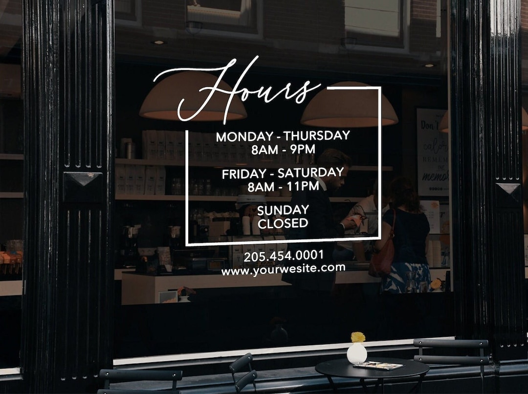 Custom Storefront Window Sticker | Business Hours | Vinyl Decal for ...