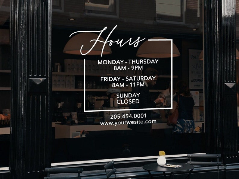 Custom Storefront Business Hours Window Decal | Vinyl Sticker - Etsy