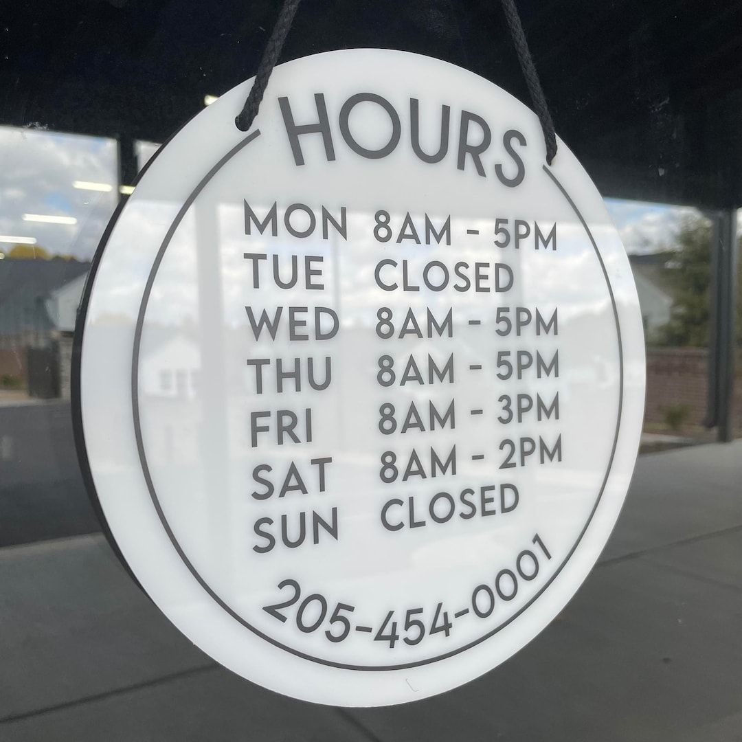 Storefront Business Hours Circular Acrylic Sign for Store, Boutique ...