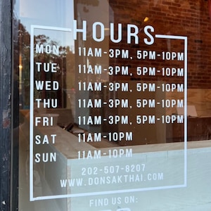 Custom Storefront Window Sticker | Business Hours | Vinyl Decal for ...