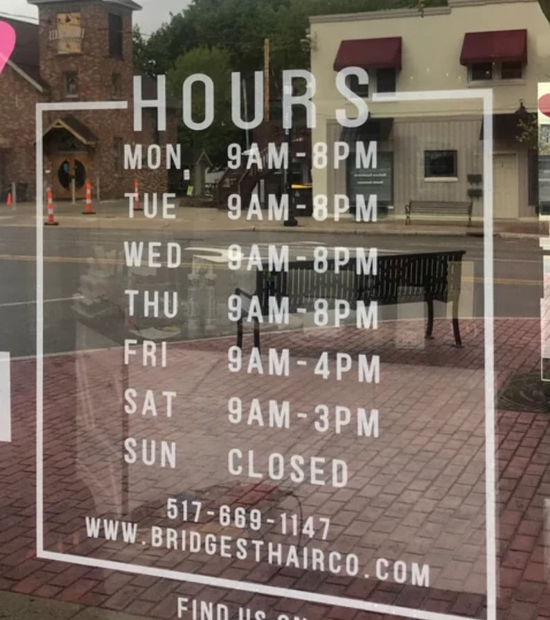 Custom Storefront Window Sticker Business Hours Vinyl - Etsy