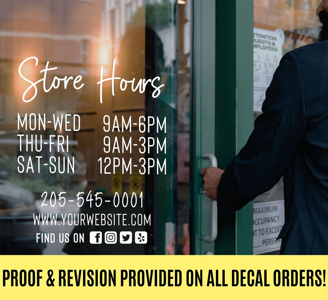 Custom Storefront Window Sticker | Business Hours | Vinyl Decal for ...