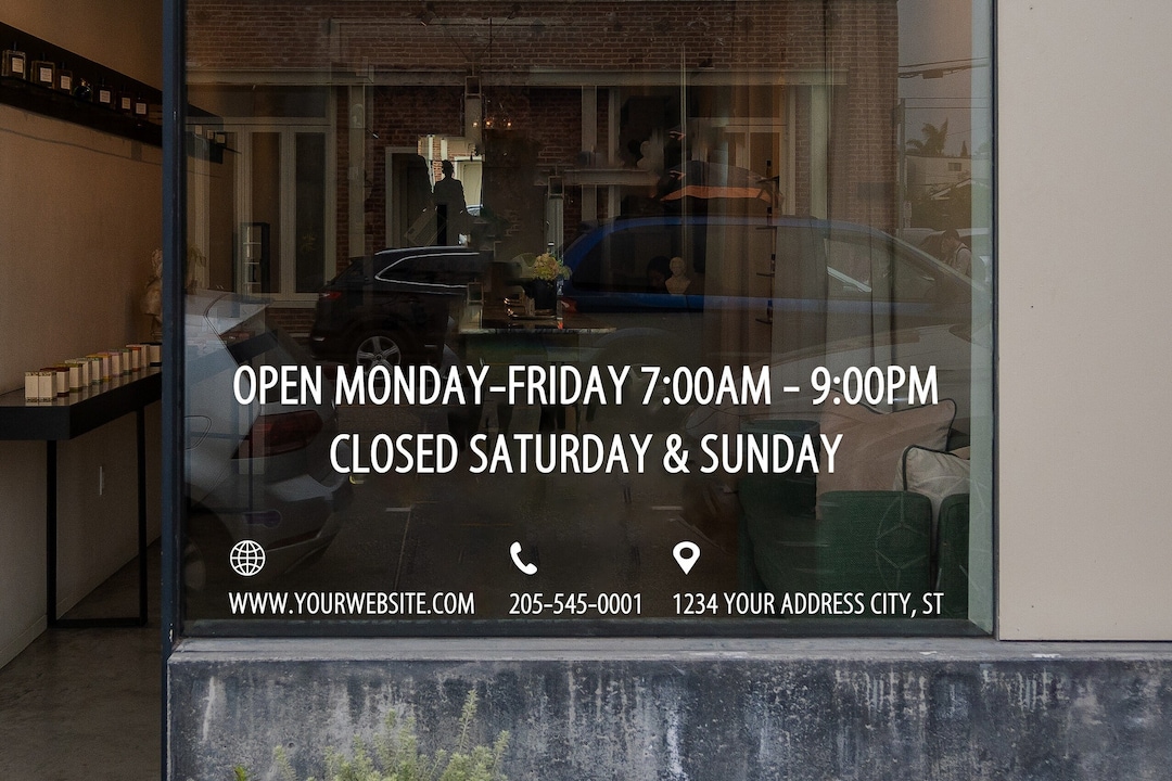 Custom Storefront Window Sticker | (wide Layout) Business Information ...