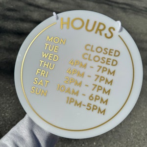 Storefront Business Hours Circular Acrylic Sign for Store, Boutique ...