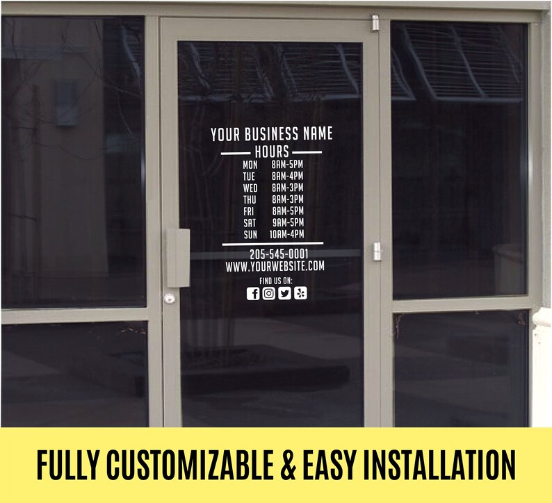Custom Storefront Window Sticker Business Hours Vinyl - Etsy