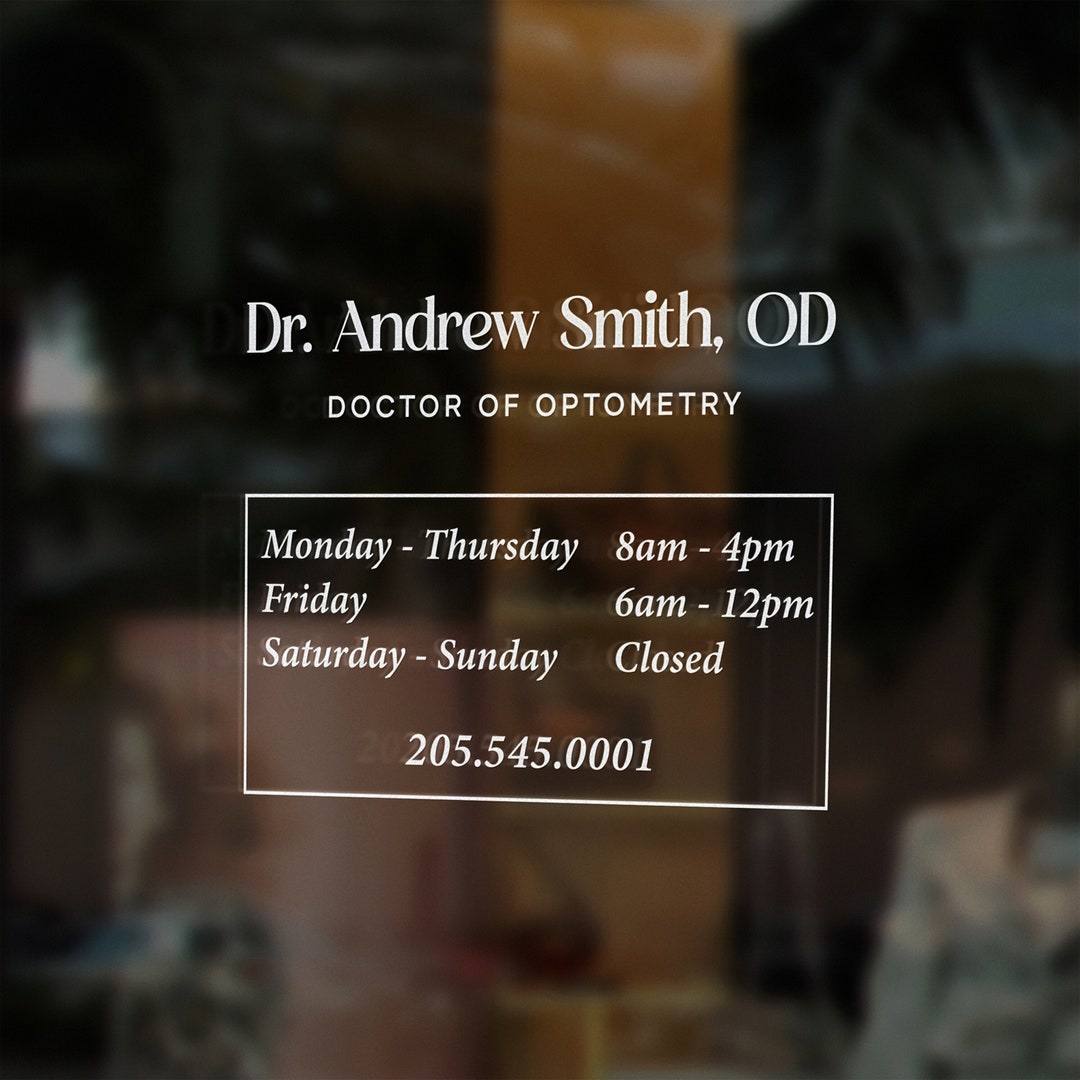 Custom Doctor Office Sign With Business Hours | Vinyl Decal for Entry ...
