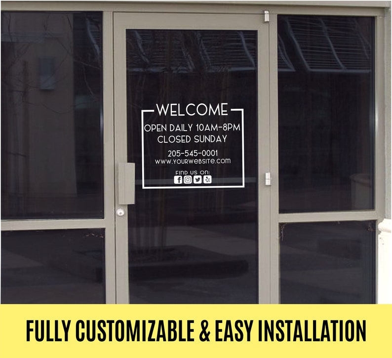 Custom Storefront Window Sticker Business Hours Vinyl - Etsy