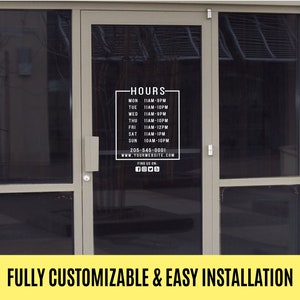 Custom Storefront Window Sticker | Business Hours | Vinyl Decal for ...