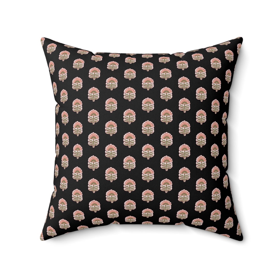 Black Vintage Square Pillow Block Print Decorative Pillow, Throw Pillow ...