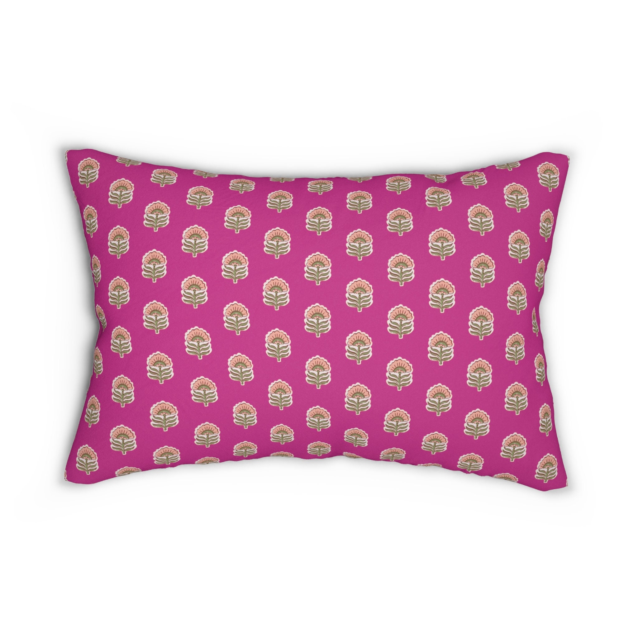 Hot Pink Vintage Lumbar Pillow Block Print Decorative Pillow, Throw ...