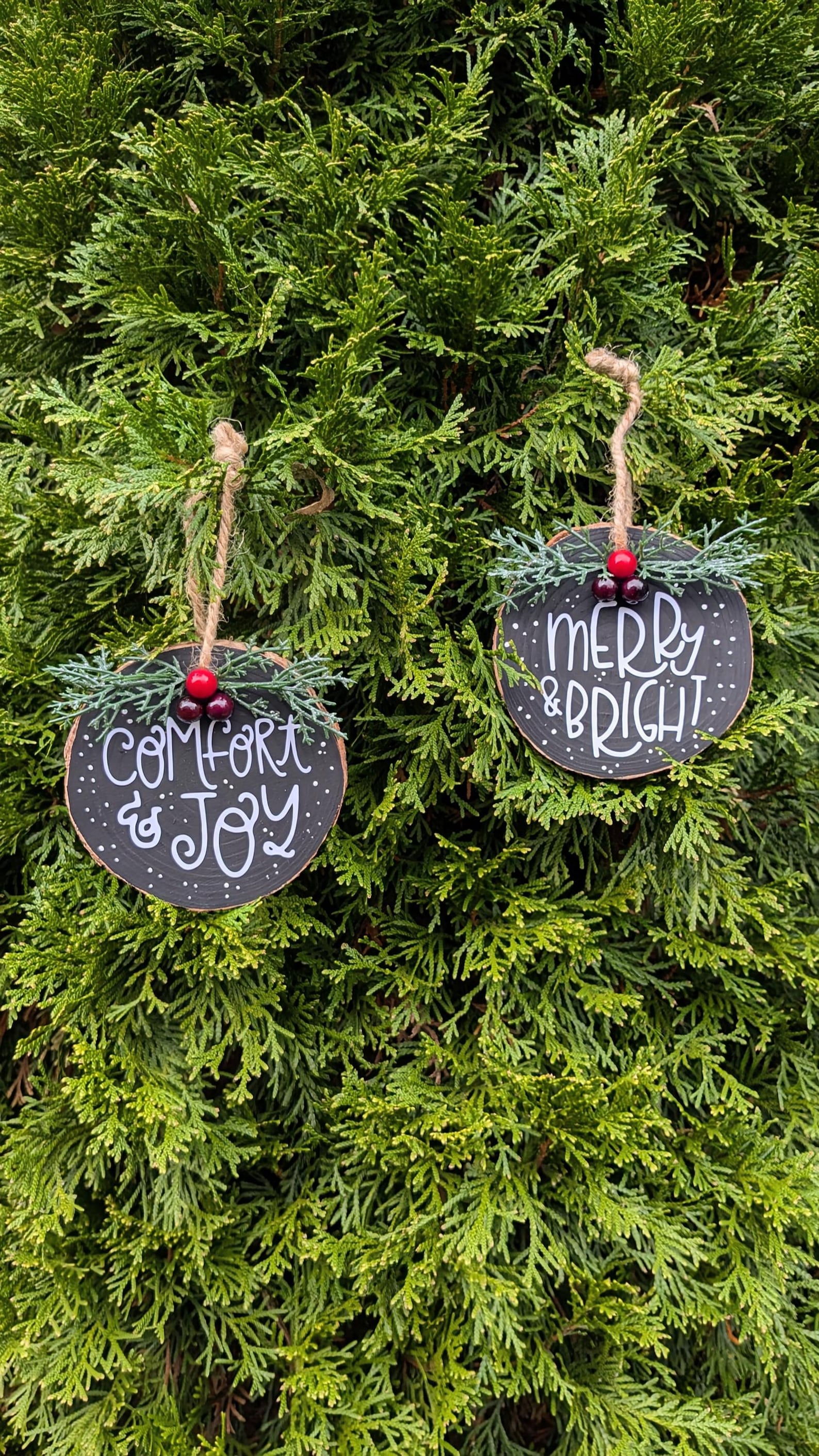 Merry and Bright/comfort and Joy Wood Slice Ornament - Etsy