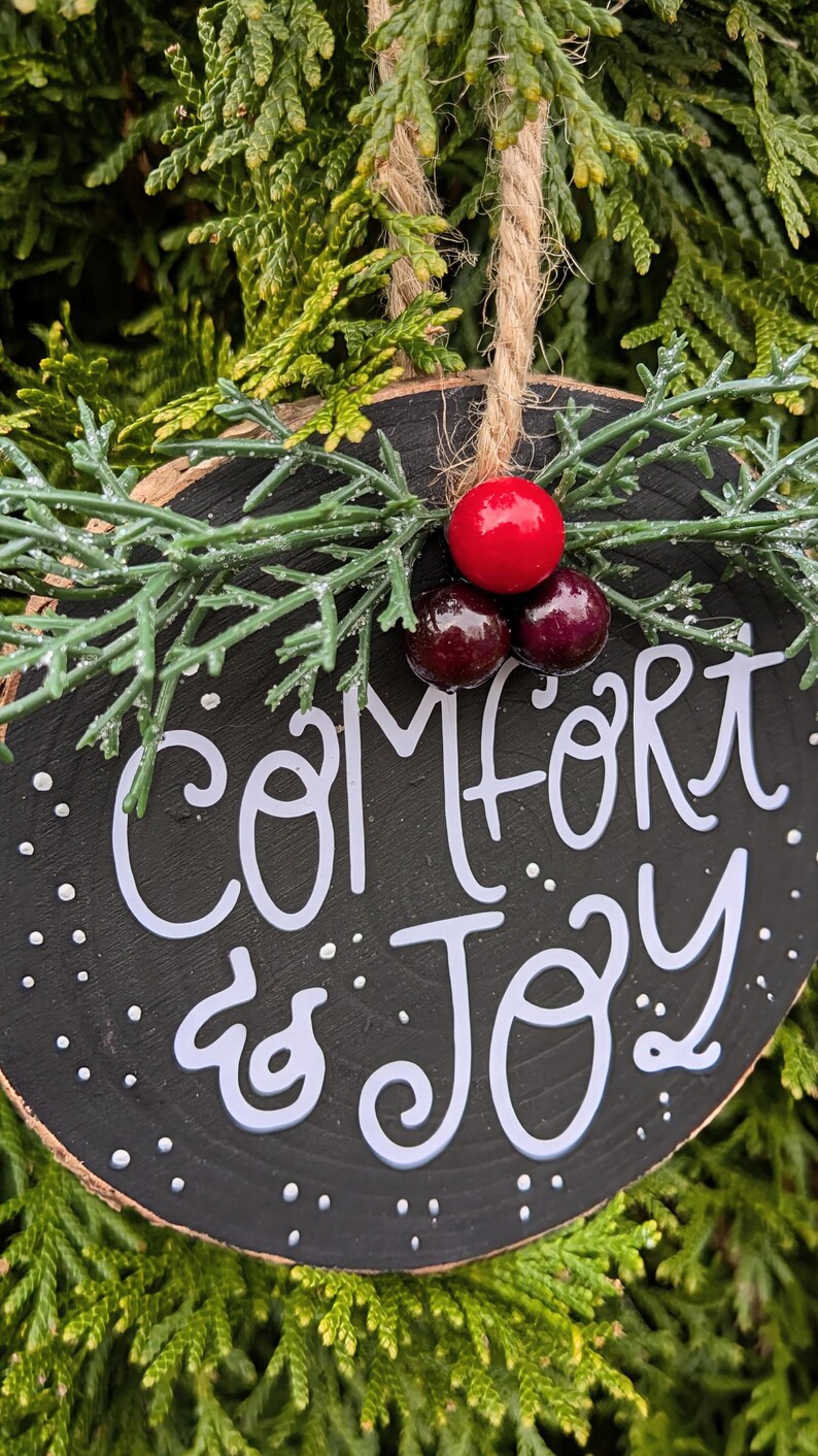 Merry and Bright/comfort and Joy Wood Slice Ornament - Etsy
