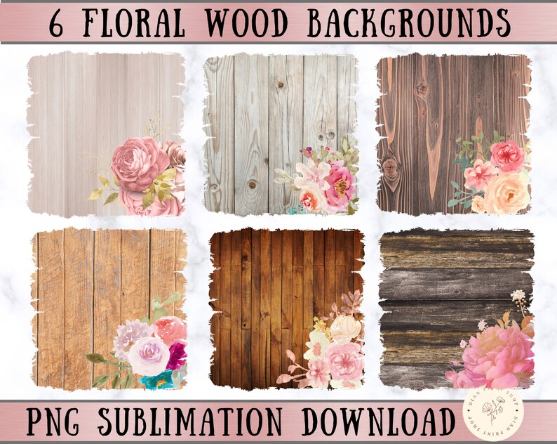 Floral Wood Sublimation Background, Sublimation PNG Background Bundle ...