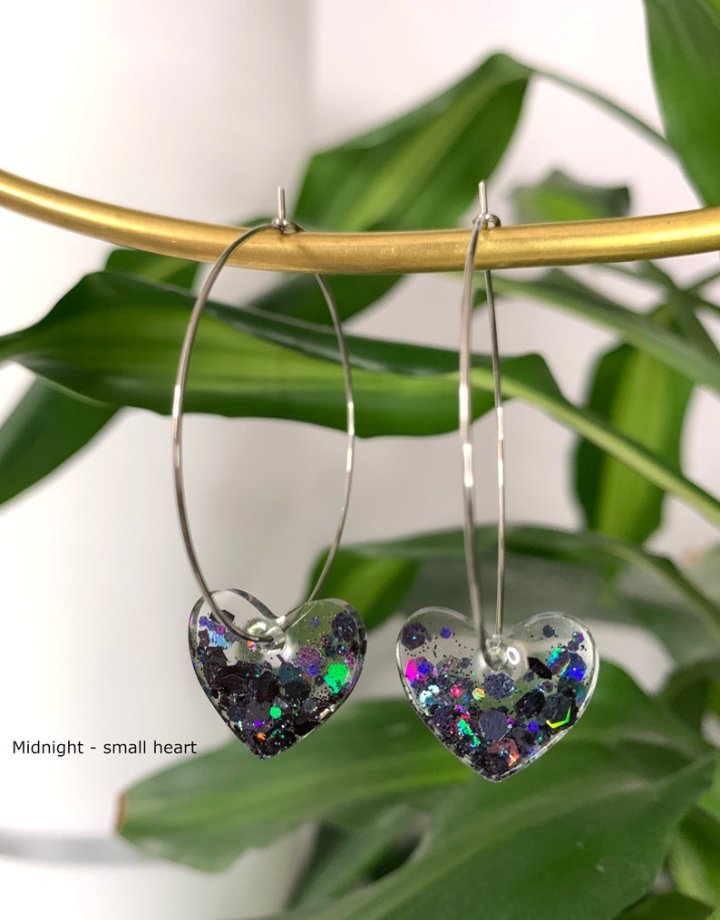 Handmade Glitter Hoop Earrings one Pair Heart Shaped, Various Colours ...