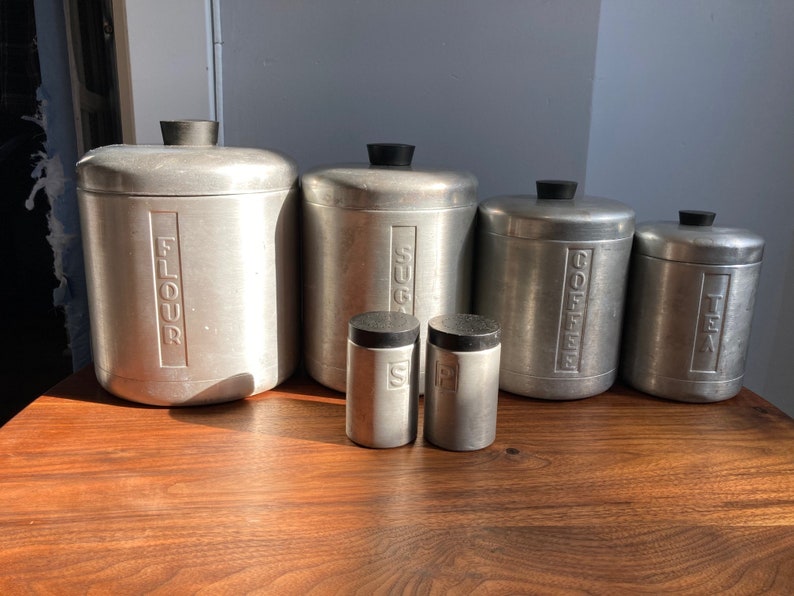 Vintage 1960s Midcentury Modern Aluminum Kitchen Storage Tins Made in ...