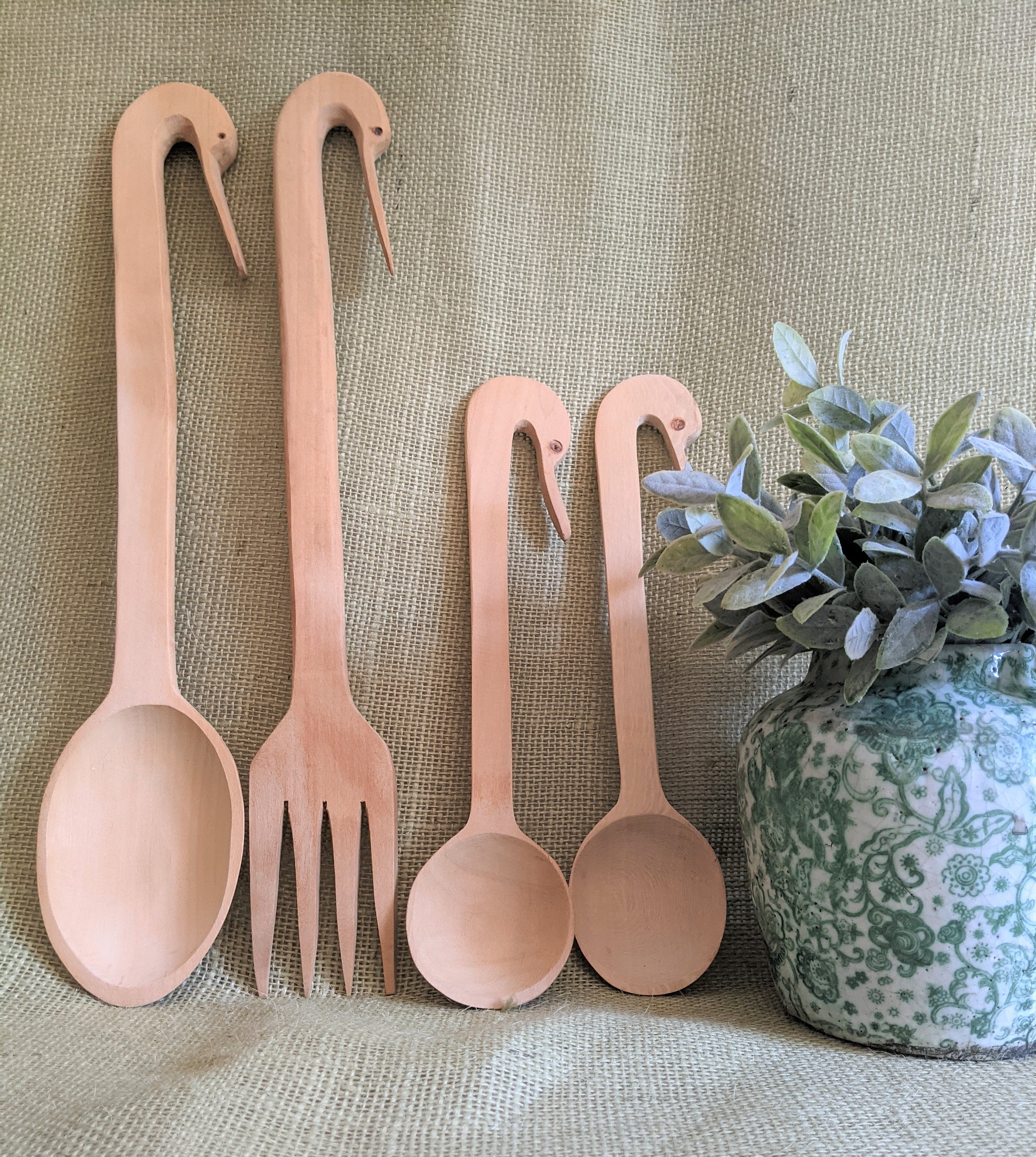 Hand Made Set of Duck Goose Wooden Spoons and Fork Rustic - Etsy