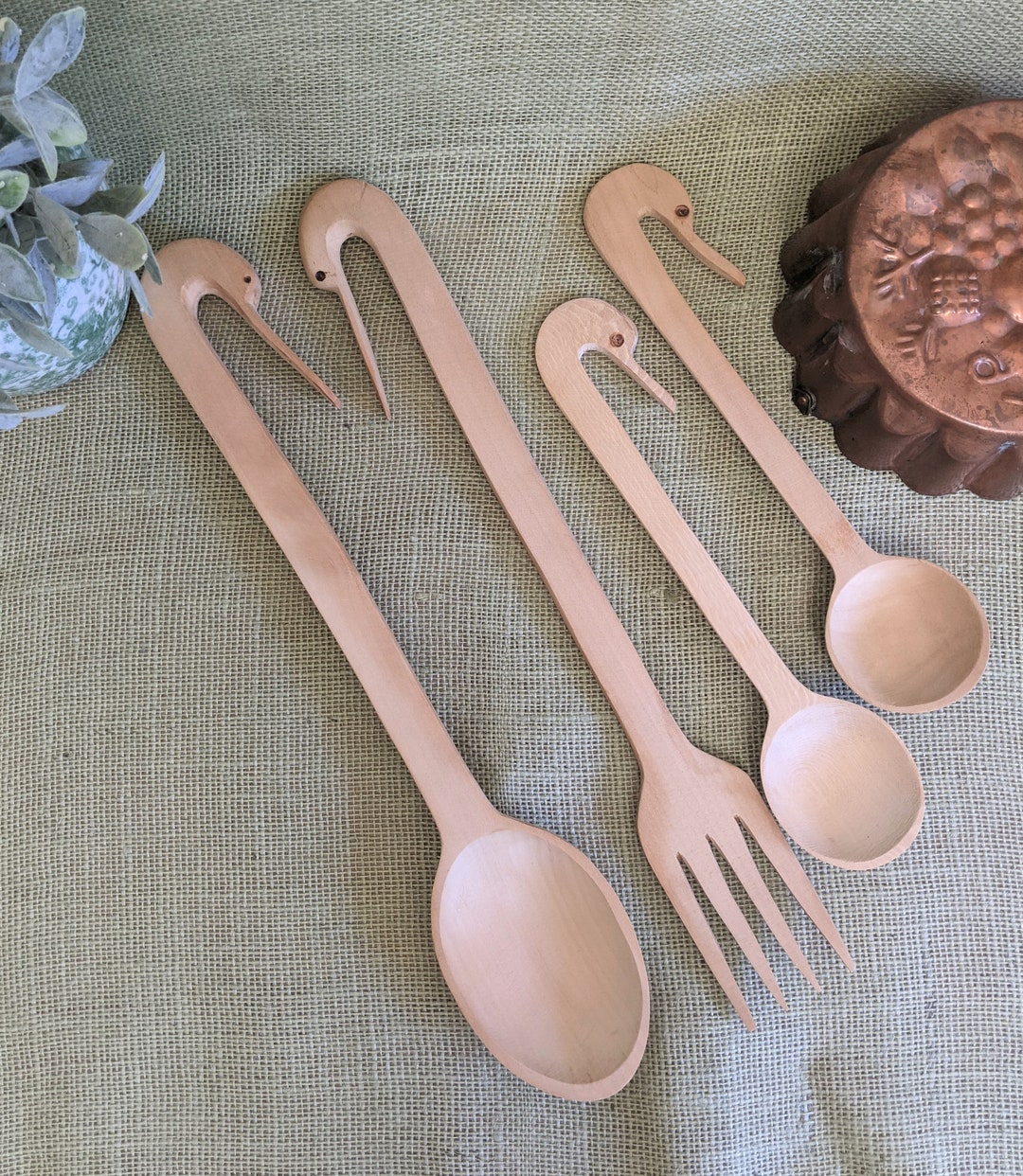 Hand Made Set of Duck Goose Wooden Spoons and Fork - Rustic Primitive ...