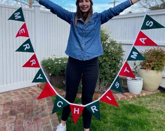 Merry Christmas Wooden Bunting, Christmas Decorations, Merry Christmas ...