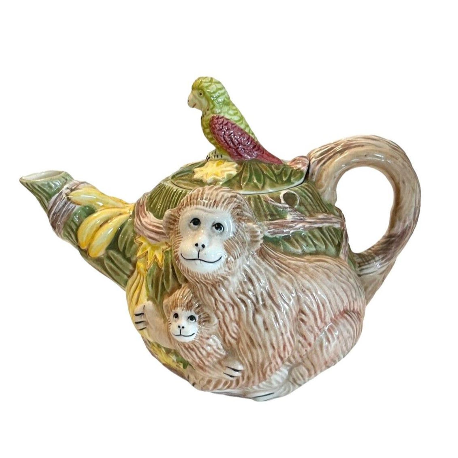 Vintage Monkey Mom Baby Teapot by Strata Group Jungle Spree Parrot Lid ...