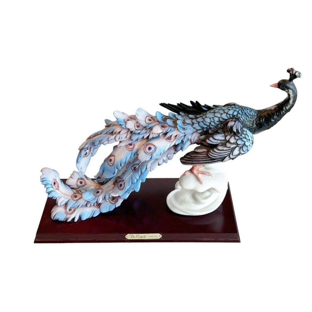 Large HTF De Capoli Collection Porcelain Resin Peacock Sculpture Wooden ...