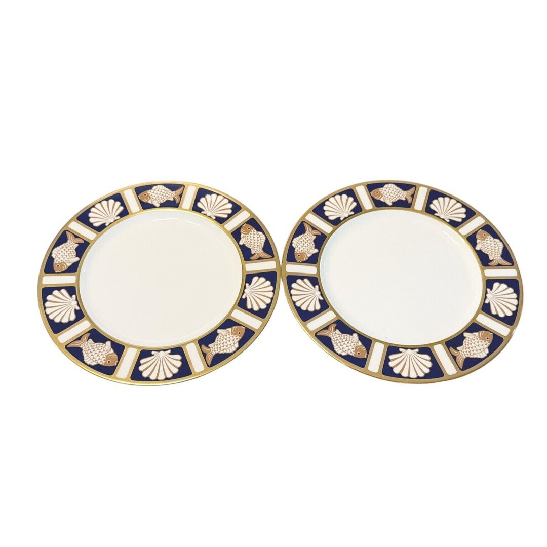 Set of 2 Mikasa Cathy Hardwick Fish & Shell Blue Onyx Dinner Plates VTG ...