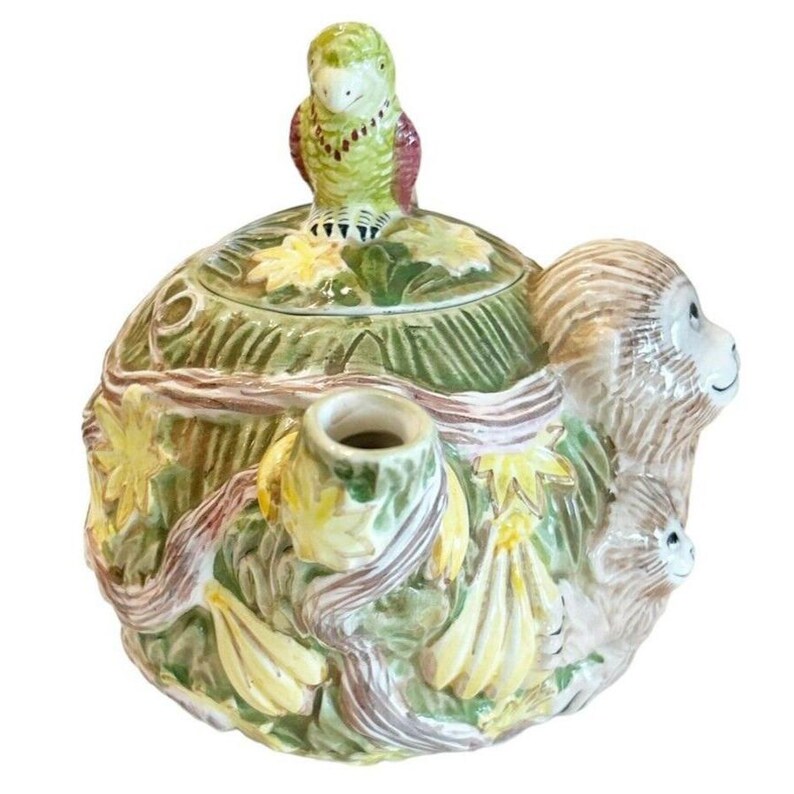 Vintage Monkey Mom Baby Teapot by Strata Group Jungle Spree Parrot Lid ...