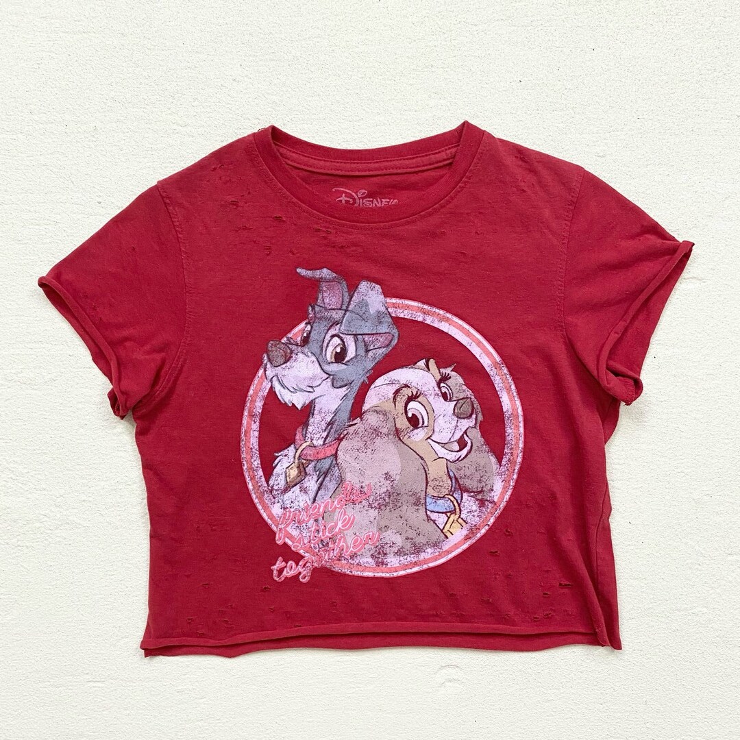 Reworked Lady & Tramp Friends Stick Together Distressed Crop Tee - Etsy