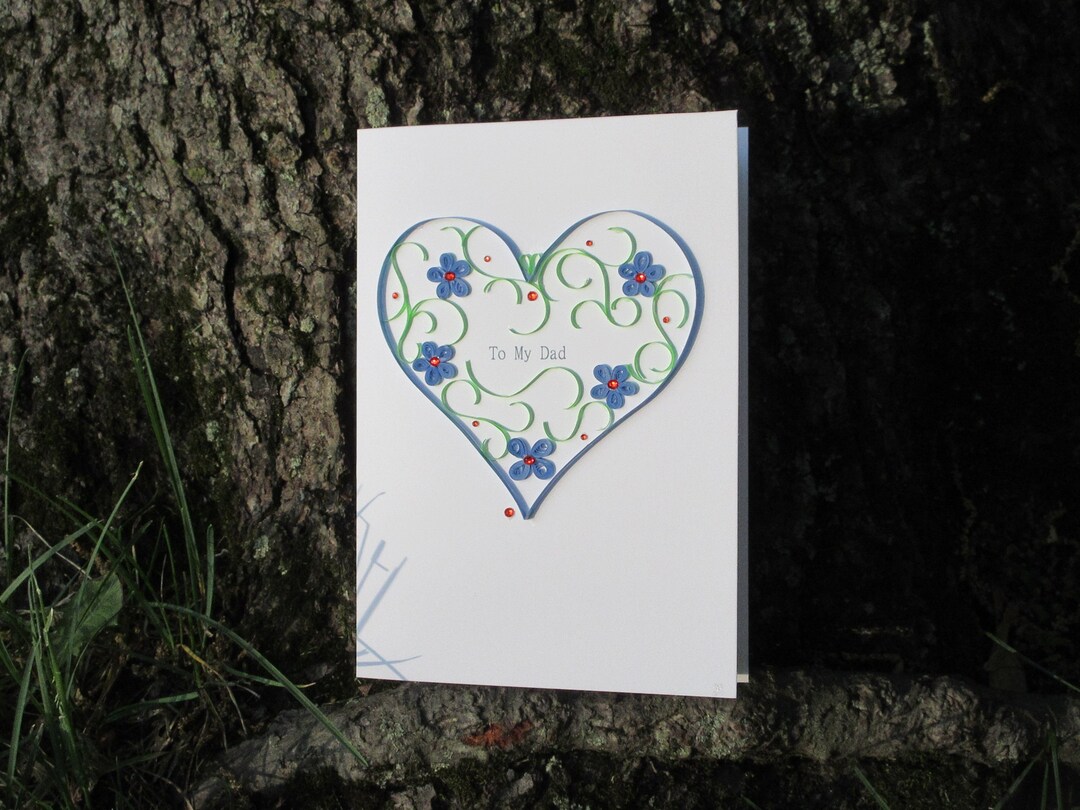 Card for Dad With Hearts and Flowers, Handmade - Etsy