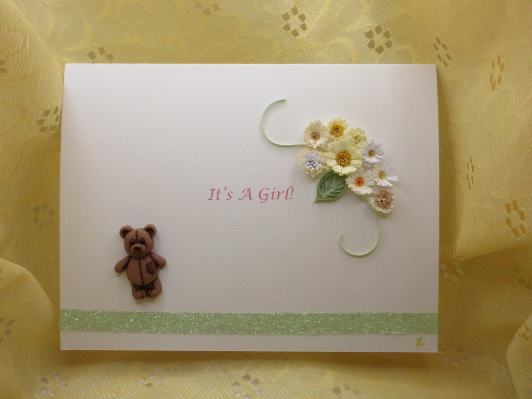 New Baby Card With Teddy Bear, Handmade - Etsy