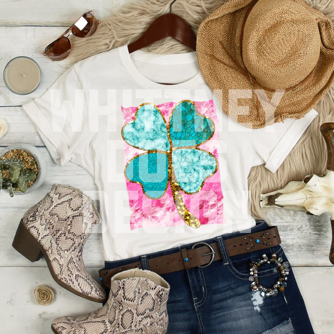 Western Turquoise Shamrock St. Patrick Pink Trendy Sublimation Design ...