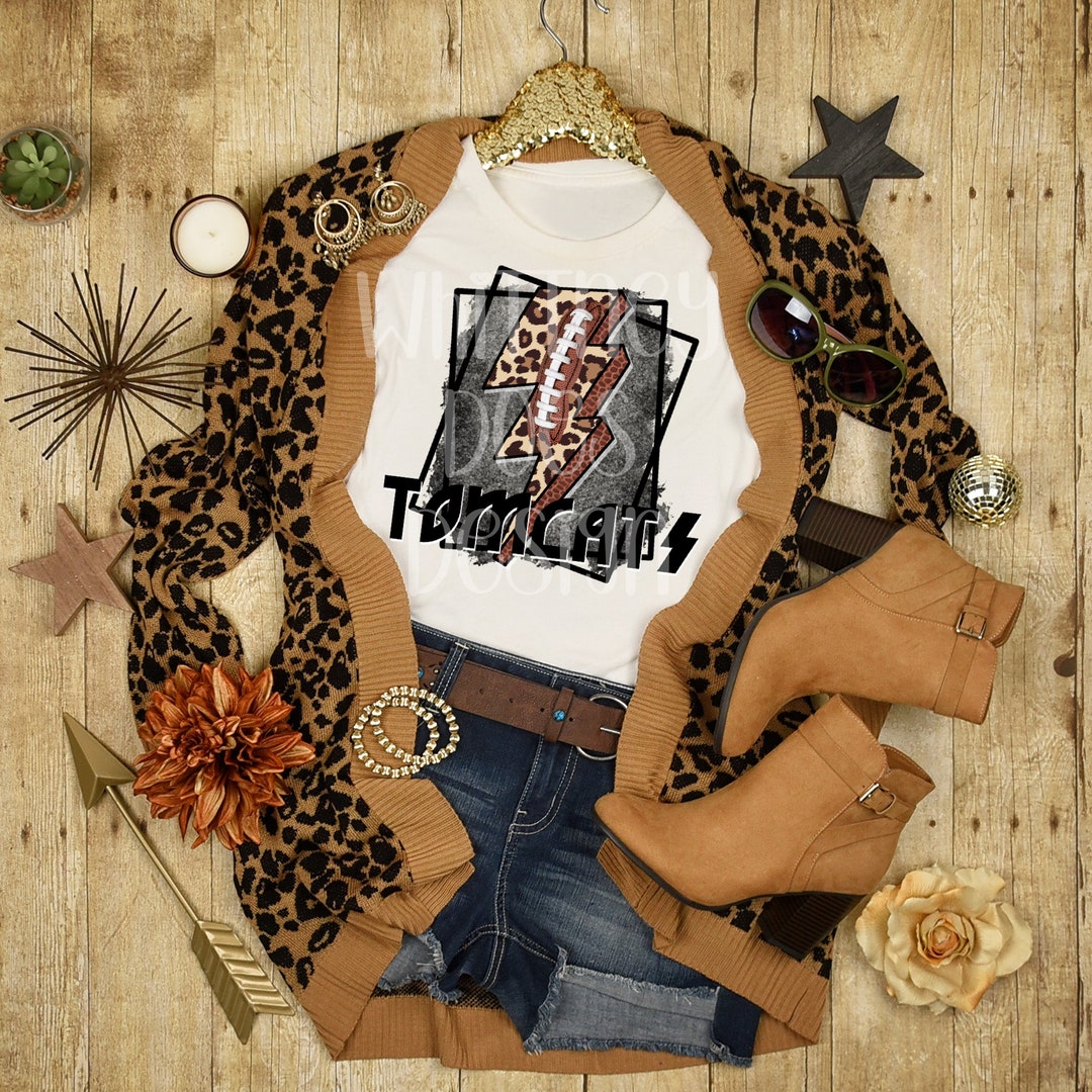 Tomcats Football Lightning Leopard Glitter Preppy Spirit Mascot Sports ...