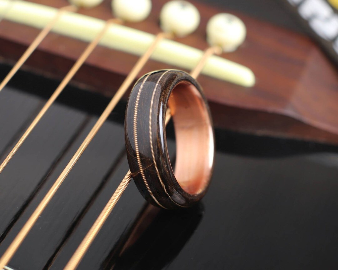 Guitar String Ring, Wood Engagement Ring, Wood Wedding Ring - Etsy