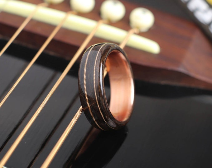 Guitar String Ring, Wood Engagement Ring, Wood Wedding Ring - Etsy