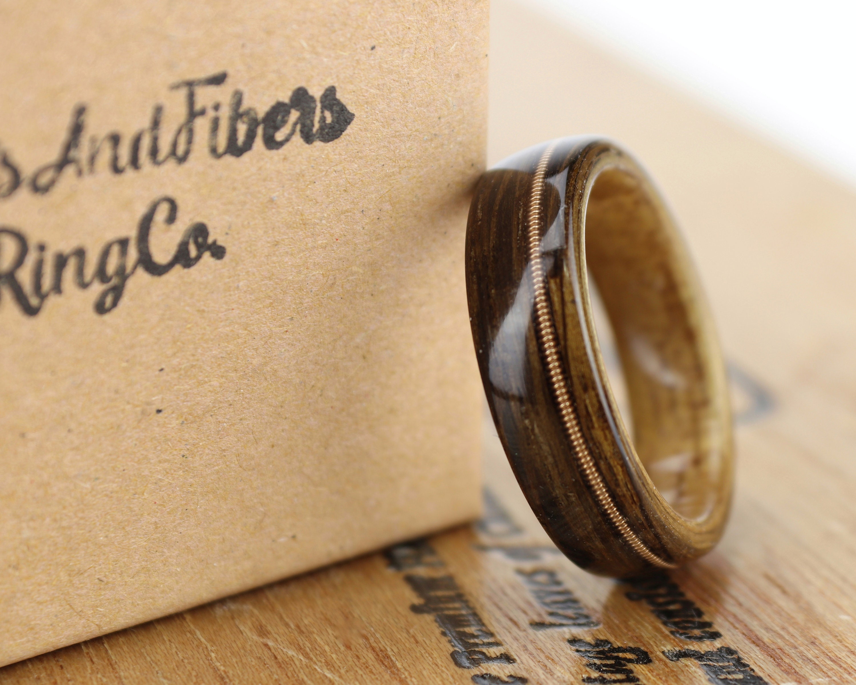 Guitar String Ring Wood Engagement Ring Wood Wedding Ring | Etsy