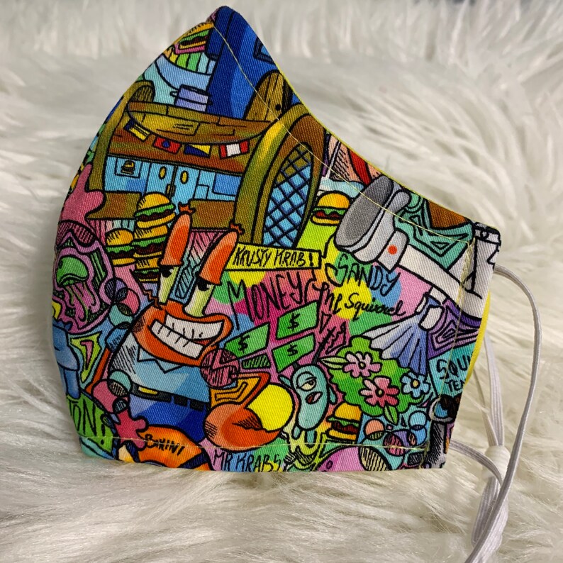 Spongebob Face Mask Mr. Krabs Face Mask Adjustable Ear Straps | Etsy