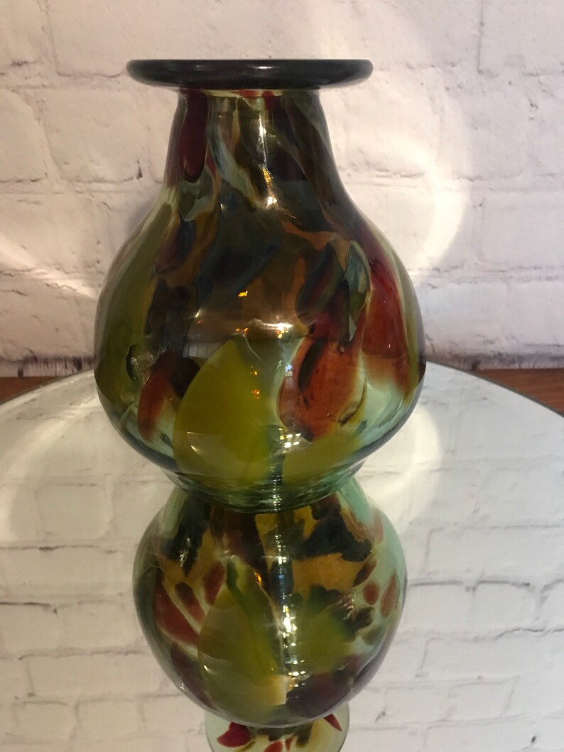 Vintage Hand Blown Art Glass Vase Signed Etsy 5291