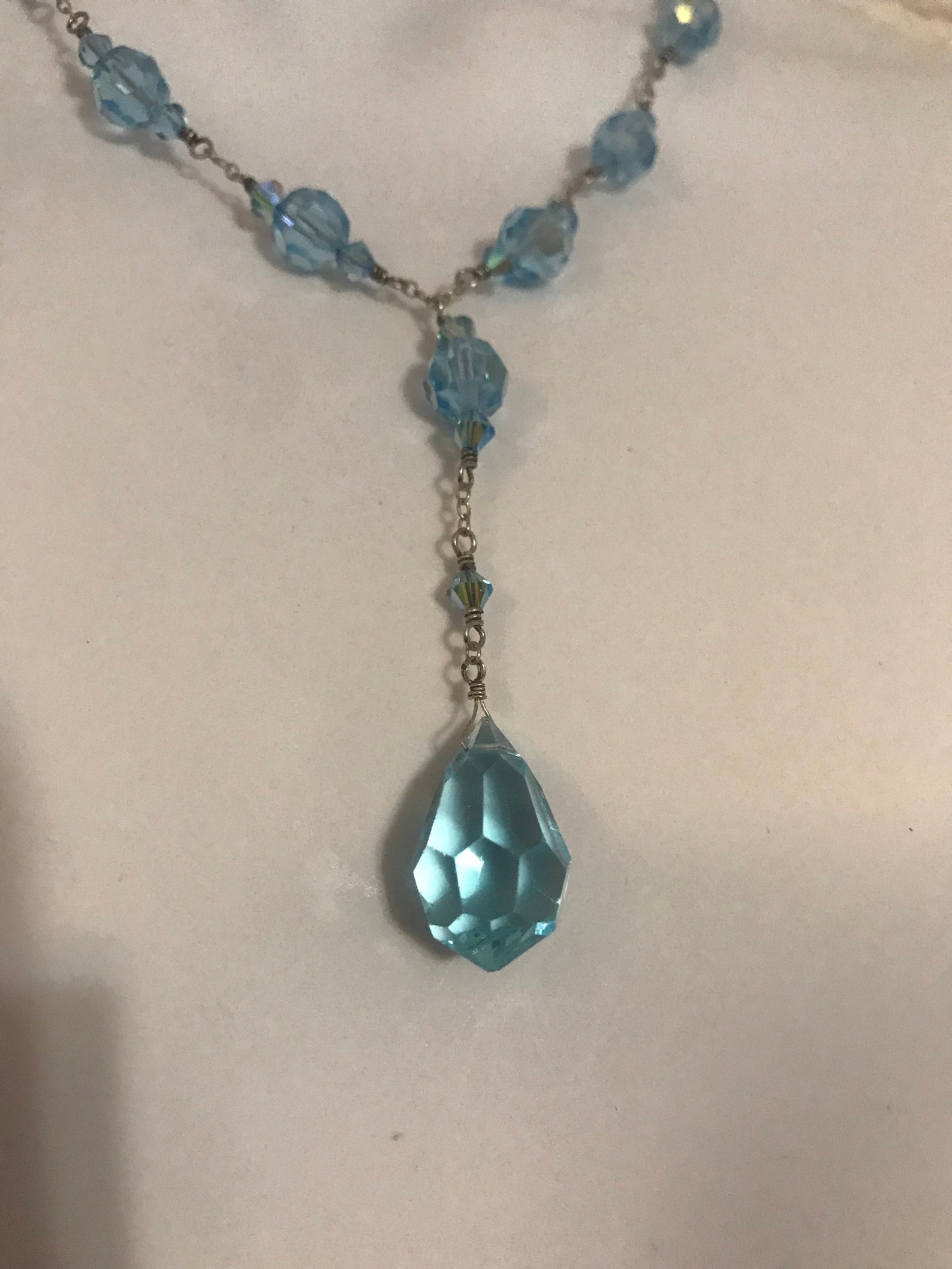 Antique Art Deco Aqua Rock Crystal Pendant Necklace Set in Sterling ...