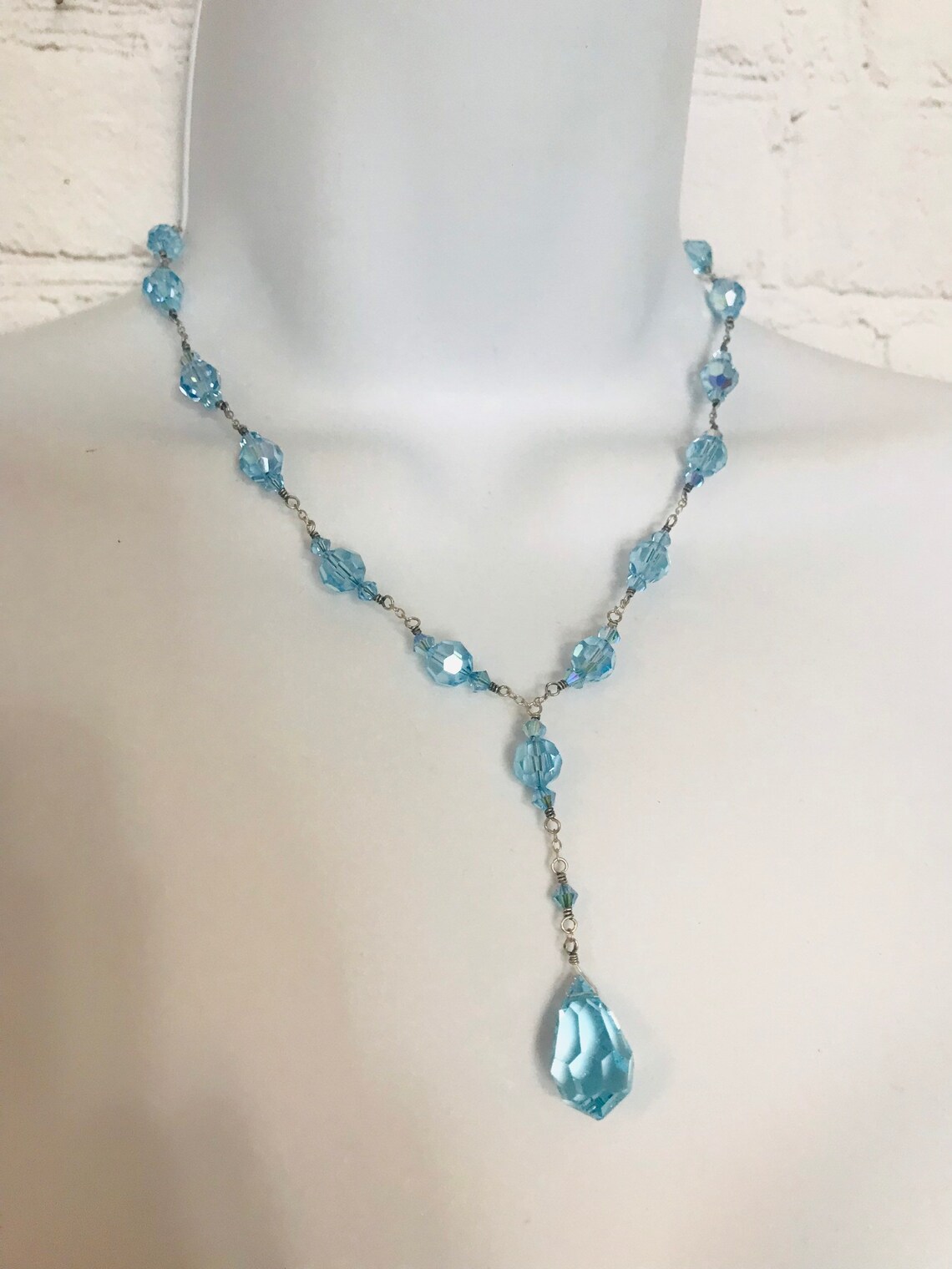 Antique Art Deco Aqua Rock Crystal Pendant Necklace Set in Sterling ...