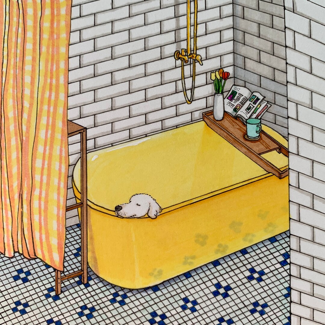 Time for My Bath - Illustration Print | Puppy Nursery Decor | Bathroom ...