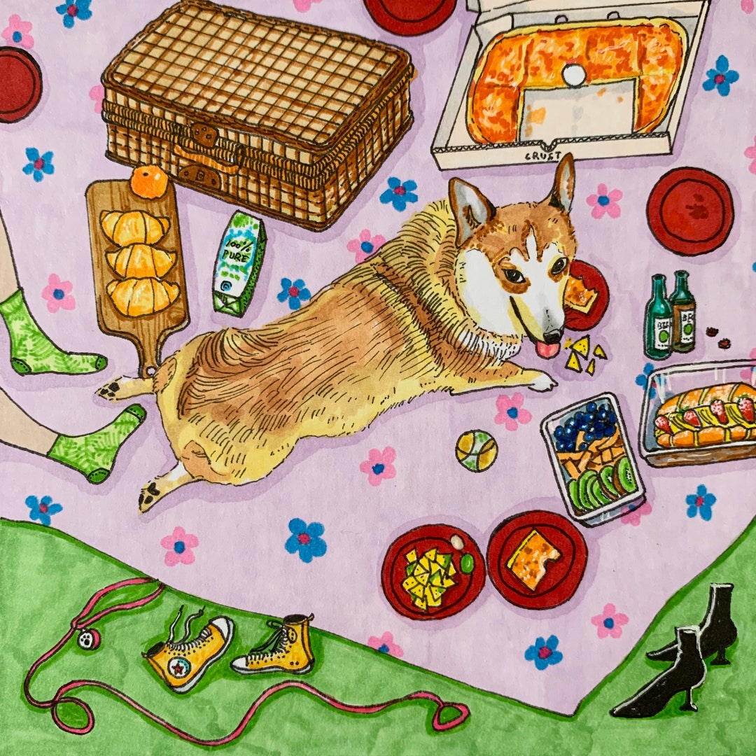 Picnic With Corgi - Original Artwork | Corgi Art | Gift for Corgi Lover ...