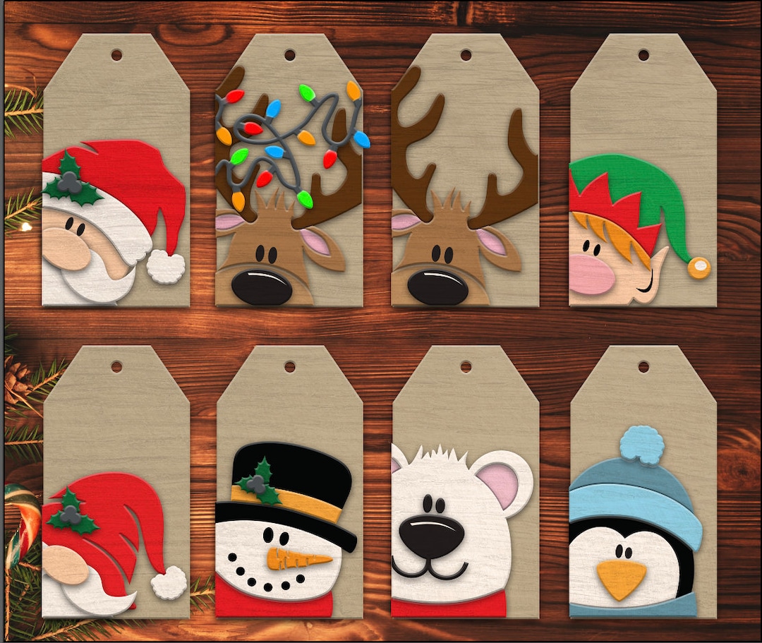 Wood Christmas Gift Tags, Santa, Reindeer, Elf, Penguin, Gnome, Snowman ...