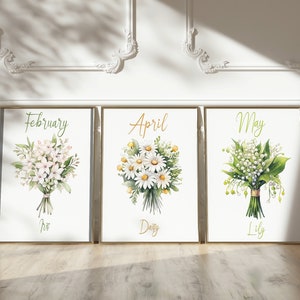 Birthday Month Flower Wall Art Bundle Home Decor | Delicate Watercolor ...